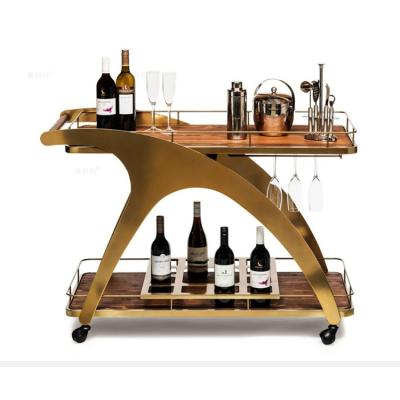 China Custom Metal and Wood Hotel Serving Trolley with 4 Swivel Casters for Food Service and Room Service Operations for sale