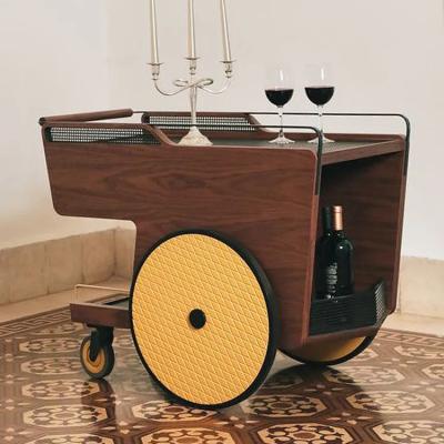 China Commercial Iron and Wood Trolley Cart with 4 Wheels - Customizable Hotel Bar Furniture 36-48 Inch Options for sale