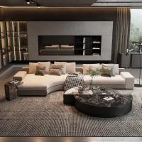 China MOYI Modern L-Shape Sectional Sofa 4-6 Seater Light Gray Fabric Italian Minimalist Design for Living Room for sale