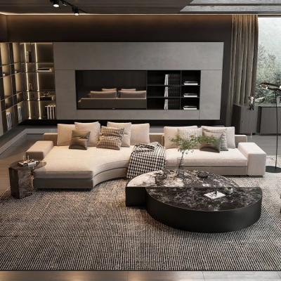 China MOYI Modern L-Shape Sectional Sofa 4-6 Seater Light Gray Fabric Italian Minimalist Design for Living Room for sale