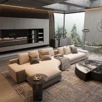 China MOYI Modern L-Shape Sectional Sofa 4-6 Seater Light Gray Fabric Italian Minimalist Design for Living Room for sale