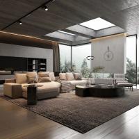 China MOYI Modern L-Shape Sectional Sofa 4-6 Seater Light Gray Fabric Italian Minimalist Design for Living Room for sale