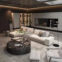 China MOYI Modern L-Shape Sectional Sofa 4-6 Seater Light Gray Fabric Italian Minimalist Design for Living Room for sale