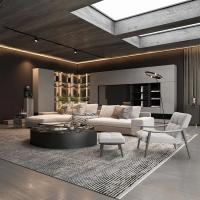 China MOYI Modern L-Shape Sectional Sofa 4-6 Seater Light Gray Fabric Italian Minimalist Design for Living Room for sale