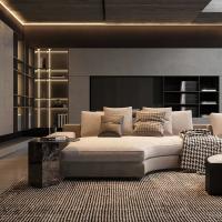 China MOYI Modern L-Shape Sectional Sofa 4-6 Seater Light Gray Fabric Italian Minimalist Design for Living Room for sale