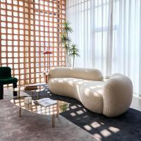 China High Density 45-65% Resilience Foam Modern Round Lounge Sectional Sofa with Boucle Velvet Upholstery for sale