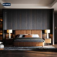 China OEM Modern King Size Bed Frame 76x80 - Upholstered Wooden Queen Double Hotel Bedroom Furniture for sale
