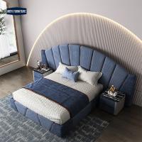 China Velvet Upholstered Italian King Size Bed Set with Blue Leather Accents - 76
