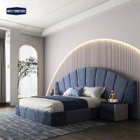 China Velvet Upholstered Italian King Size Bed Set with Blue Leather Accents - 76