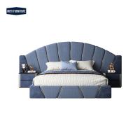 China Velvet Upholstered Italian King Size Bed Set with Blue Leather Accents - 76