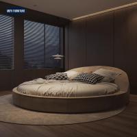 China King Size 76x80 Round Fabric Bed - Modern Minimalist French Villa Style with Frosted Luxury Finish for sale