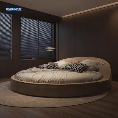 China King Size 76x80 Round Fabric Bed - Modern Minimalist French Villa Style with Frosted Luxury Finish for sale