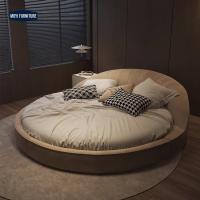 China King Size 76x80 Round Fabric Bed - Modern Minimalist French Villa Style with Frosted Luxury Finish for sale