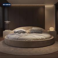 China King Size 76x80 Round Fabric Bed - Modern Minimalist French Villa Style with Frosted Luxury Finish for sale
