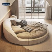 China King Size 76x80 Round Fabric Bed - Modern Minimalist French Villa Style with Frosted Luxury Finish for sale