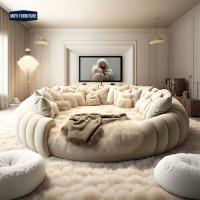 China OEM White Velvet Round Bed for Hotels - 180cm to 200cm Diameter Custom Upholstered Luxury Bed for sale
