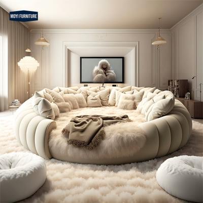China OEM White Velvet Round Bed for Hotels - 180cm to 200cm Diameter Custom Upholstered Luxury Bed for sale