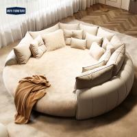 China OEM White Velvet Round Bed for Hotels - 180cm to 200cm Diameter Custom Upholstered Luxury Bed for sale