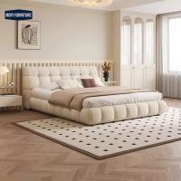 China Modern King Size Bed 180x200cm with Italian Fabric Upholstery and Wooden Frame - Minimalist Bedroom Furniture for sale