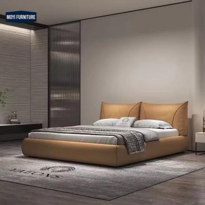China MOYI Luxury King Size Bed Frame 76x80 Inch MDF Panel White Leather Designer Bedroom Furniture Set for sale
