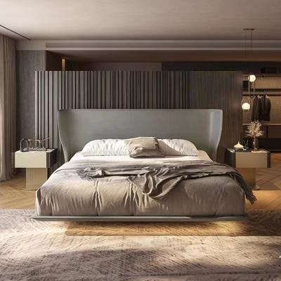 China Custom Color Leather Upholstered Californian King Bed with White Wood Frame - 72