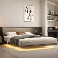 China Custom Color Leather Upholstered Californian King Bed with White Wood Frame - 72