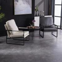 China Mid Century Modern Armchair with Brown Leather Upholstery and Metal Frame - 32