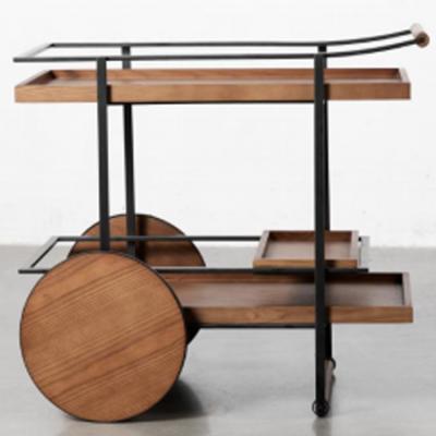 China Hotel Mobile Bartender Cart with Wheels - Wood and Wicker Drinks Trolley for Outdoor Wine Bar Service for sale