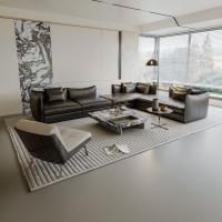 China Modular Modern Italian Minimalist Black Leather Sofa with Down-Filled Cushions and Corner Configuration for Large Living Spaces for sale