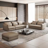 China Modular Modern Italian Minimalist Black Leather Sofa with Down-Filled Cushions and Corner Configuration for Large Living Spaces for sale