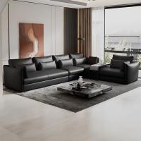 China Modular Modern Italian Minimalist Black Leather Sofa with Down-Filled Cushions and Corner Configuration for Large Living Spaces for sale