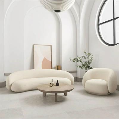 China 280cm x 70cm Modern White Round Curved Sofa - Boucle Velvet Half Moon Design with OEM Manufacturing Options for sale