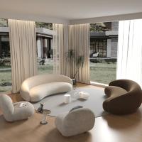 China 280cm x 70cm Modern White Round Curved Sofa - Boucle Velvet Half Moon Design with OEM Manufacturing Options for sale