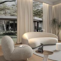 China 280cm x 70cm Modern White Round Curved Sofa - Boucle Velvet Half Moon Design with OEM Manufacturing Options for sale