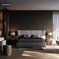 China Oak Wood Frame King Size Double Bed with Velvet Headboard - 76