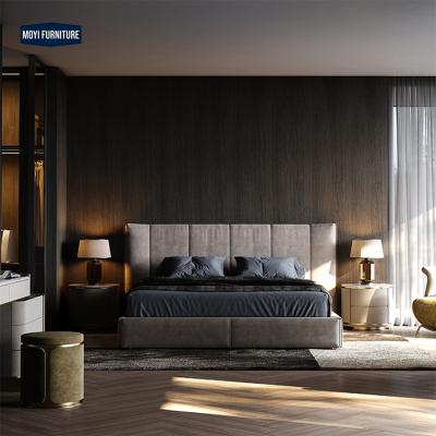 China Oak Wood Frame King Size Double Bed with Velvet Headboard - 76