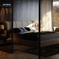 China Oak Wood Frame King Size Double Bed with Velvet Headboard - 76