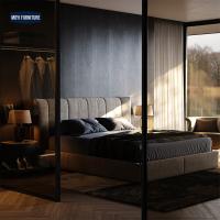 China Oak Wood Frame King Size Double Bed with Velvet Headboard - 76