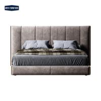 China Oak Wood Frame King Size Double Bed with Velvet Headboard - 76