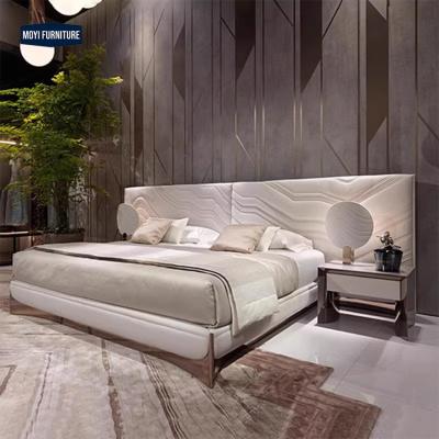 China Custom Leather Upholstered King Size Bed with Double Back Headboard - 76
