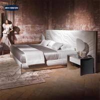 China Custom Leather Upholstered King Size Bed with Double Back Headboard - 76