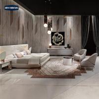 China Custom Leather Upholstered King Size Bed with Double Back Headboard - 76