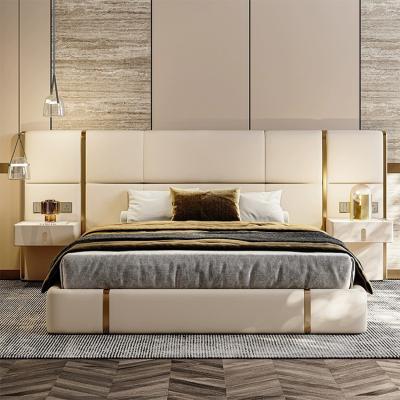China King Size Synthetic Leather Upholstery Bed Frame Set with Plywood Panel Construction - Modern Villa Bedroom Furniture for sale