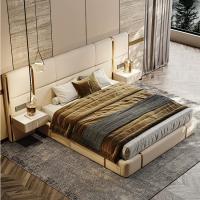 China King Size Synthetic Leather Upholstery Bed Frame Set with Plywood Panel Construction - Modern Villa Bedroom Furniture for sale