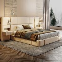 China King Size Synthetic Leather Upholstery Bed Frame Set with Plywood Panel Construction - Modern Villa Bedroom Furniture for sale