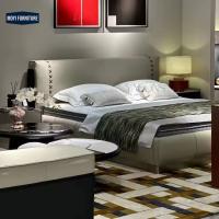 China Italian Style Wooden Frame King Size Upholstered Bed with Foam Padding - 76