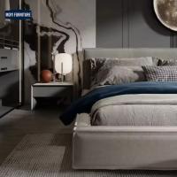 China Modern Luxury Hotel Bed Solid Wood Frame Black Gold Panel Japanese Classic Double Design Set - Foshan Fabric House for sale