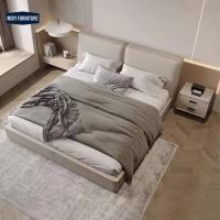 China Modern Luxury Hotel Bed Solid Wood Frame Black Gold Panel Japanese Classic Double Design Set - Foshan Fabric House for sale
