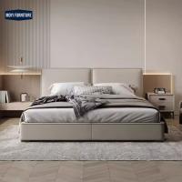 China Modern Luxury Hotel Bed Solid Wood Frame Black Gold Panel Japanese Classic Double Design Set - Foshan Fabric House for sale