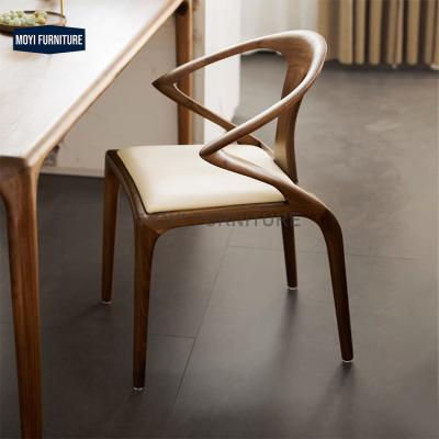 China Home Furniture Nordic Commercial Modern Solid Wood Frame Leather Upholstered Wooden Legs Brown Luxury Wicker Back Dining Chairs with Armrest for sale